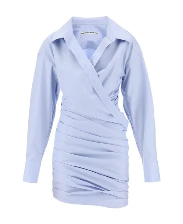 Alexander Wang Long Sleeve Ruched Mini Dress - Blue
