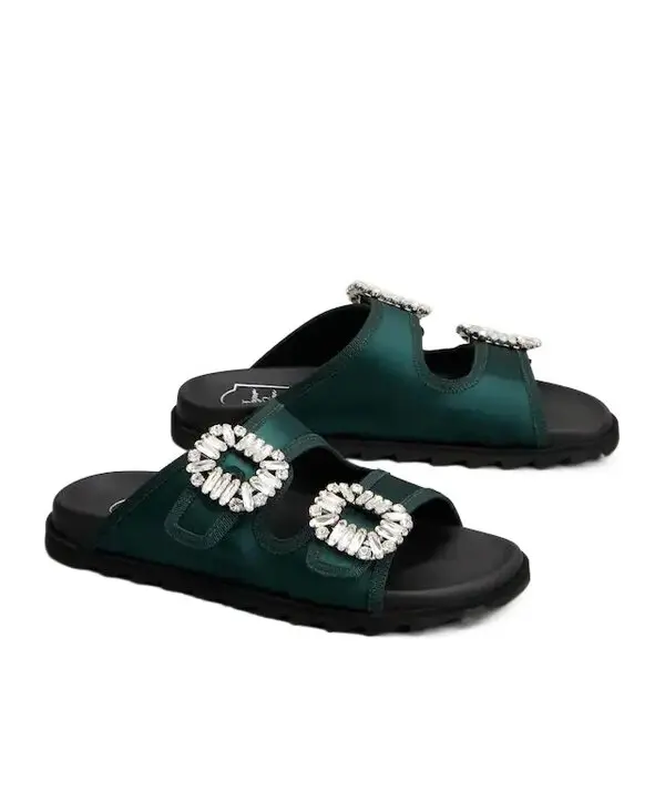 ROGER VIVIER Slidy Viv Mules With Crystal Buckles - Black