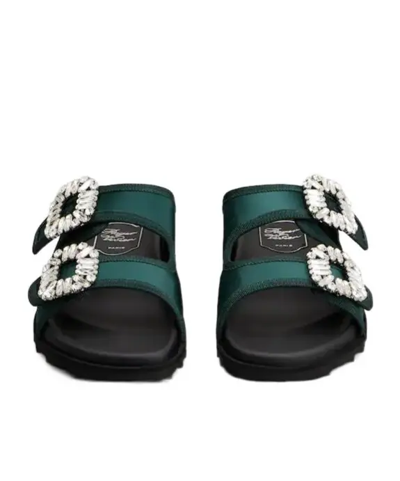 ROGER VIVIER Slidy Viv Mules With Crystal Buckles - Black