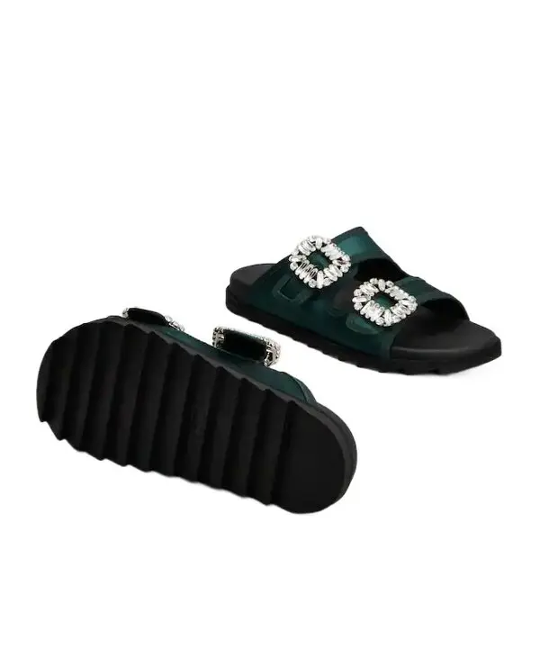 ROGER VIVIER Slidy Viv Mules With Crystal Buckles - Black
