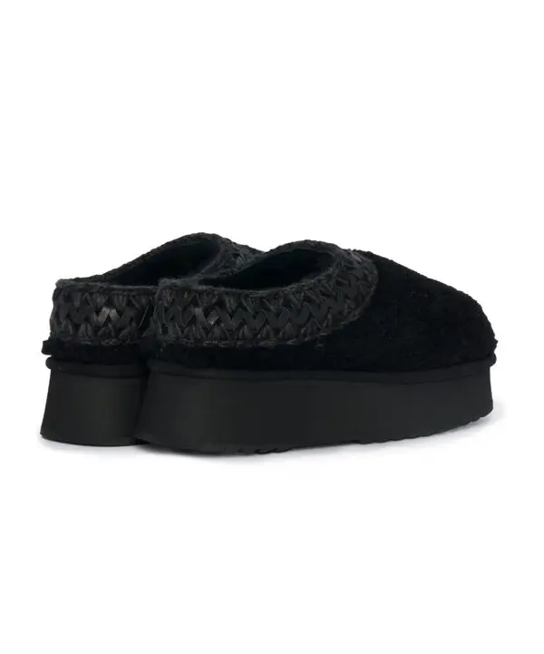 Mou Round-toe Mules With Curly Sheepskin And Crocheted Wool Details