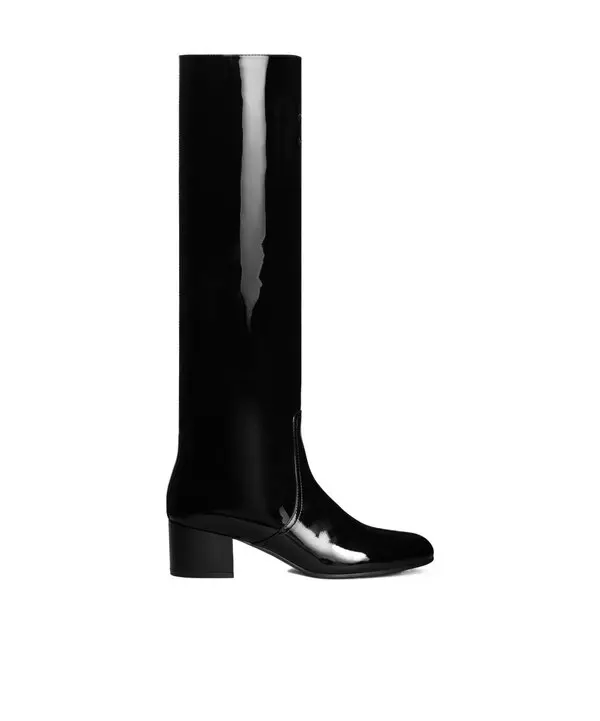Celine Les Bottes Triomphe High Boot In Patent Calfskin - Black