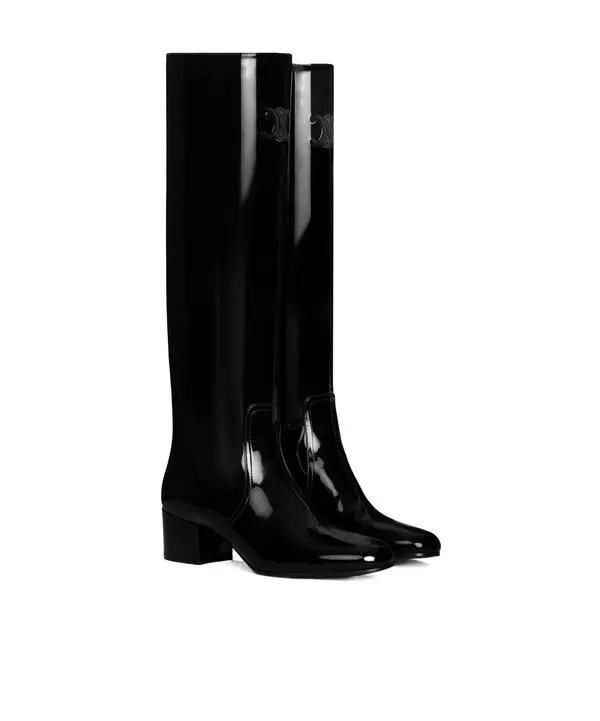 Celine Les Bottes Triomphe High Boot In Patent Calfskin - Black