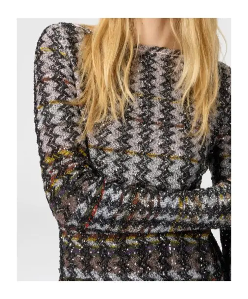 Missoni Long Sleeve Sequin Embellished Crewneck Mini Dress