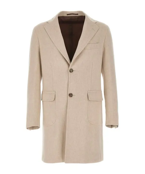 BARBA NAPOLI Single-breasted Coat With Half Waist Belt - Nude