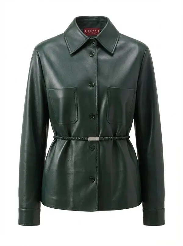 Gucci Shiny Leather Jacket With Pointed Collar