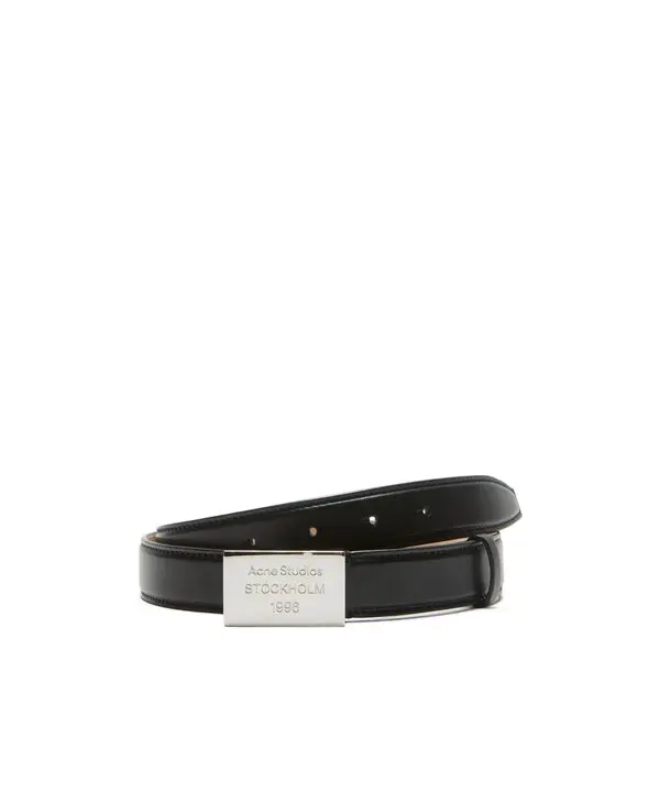 Acne Studios Logo Engraved Leather Belt - Black