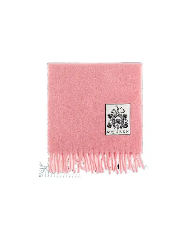 Alexander McQueen Logo Patch Fringed-edge Scarf - Pink