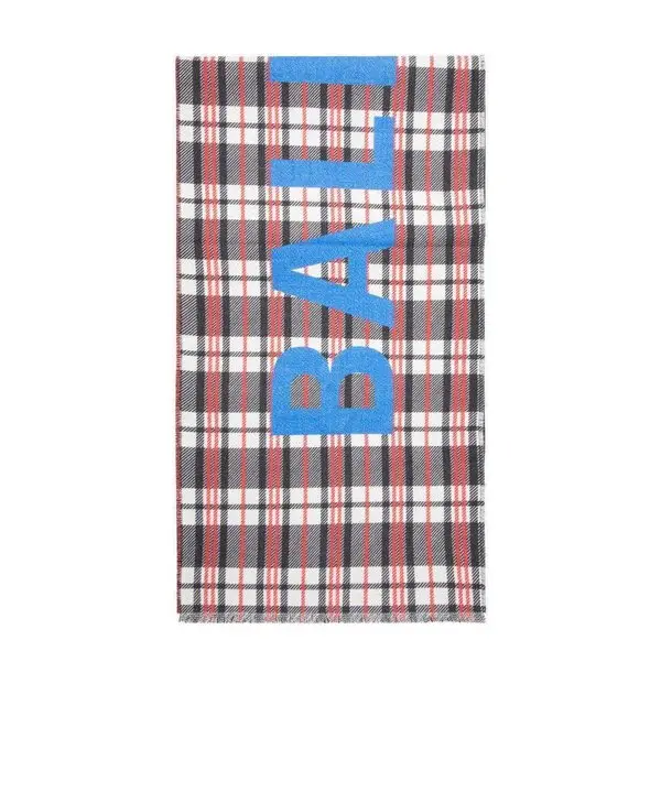 Balenciaga Logo Print Check Scarf