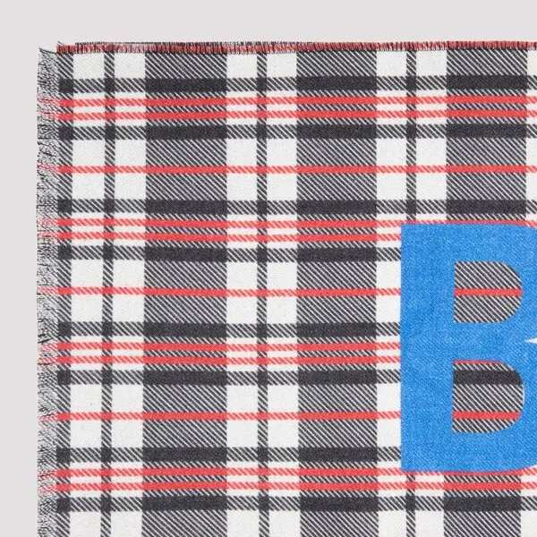 Balenciaga Logo Print Check Scarf