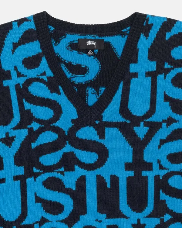 StÜssy V-neck Sleeveless Sweater - Blue