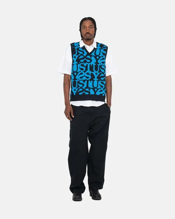 StÜssy V-neck Sleeveless Sweater - Blue