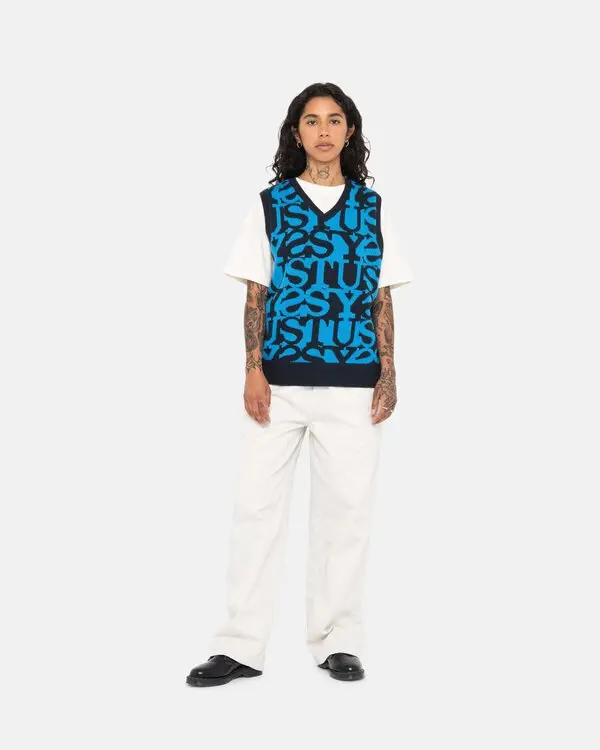 StÜssy V-neck Sleeveless Sweater - Blue