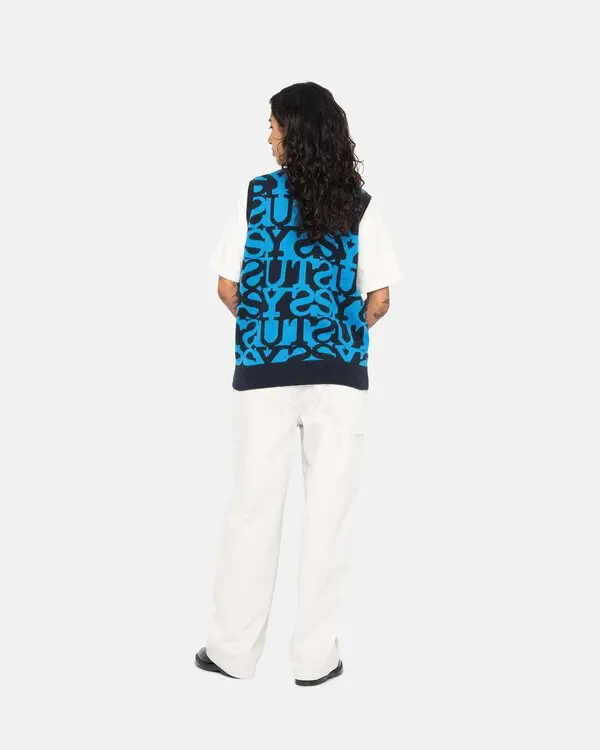 StÜssy V-neck Sleeveless Sweater - Blue