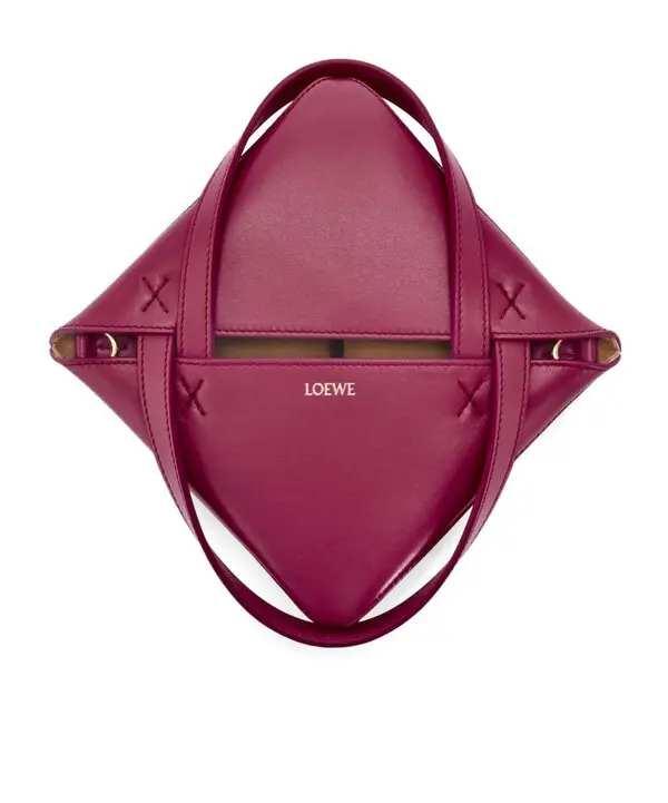 Loewe Mini Puzzle Fold Tote In Shiny Calfskin - Deep Red