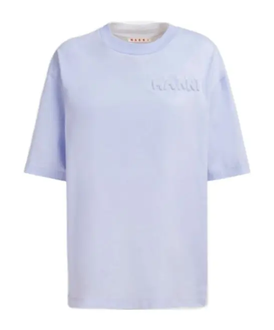 Marni Blue Organic Cotton Boxy T-shirt With Padded Logo