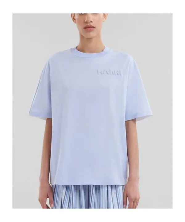 Marni Blue Organic Cotton Boxy T-shirt With Padded Logo