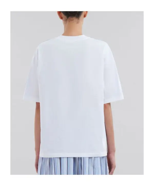 Marni Blue Organic Cotton Boxy T-shirt With Padded Logo