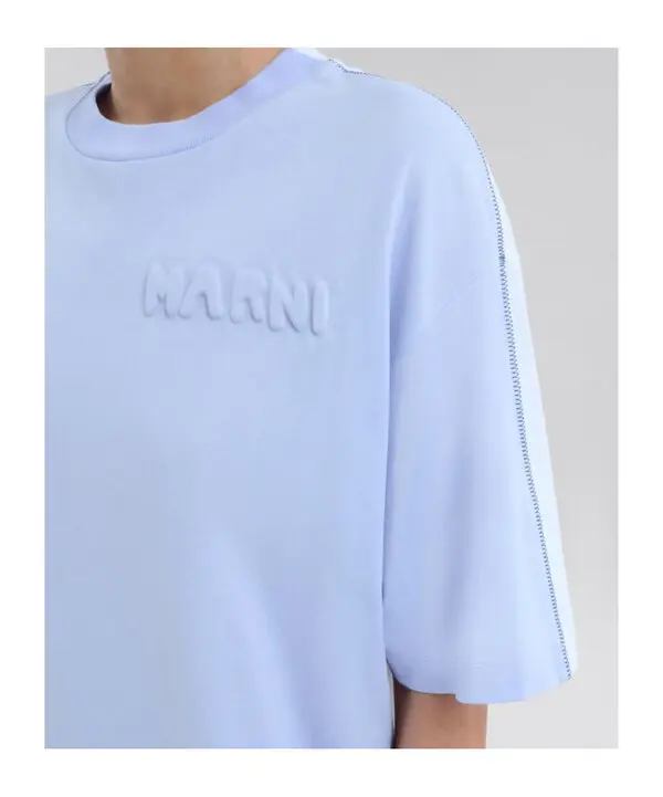 Marni Blue Organic Cotton Boxy T-shirt With Padded Logo