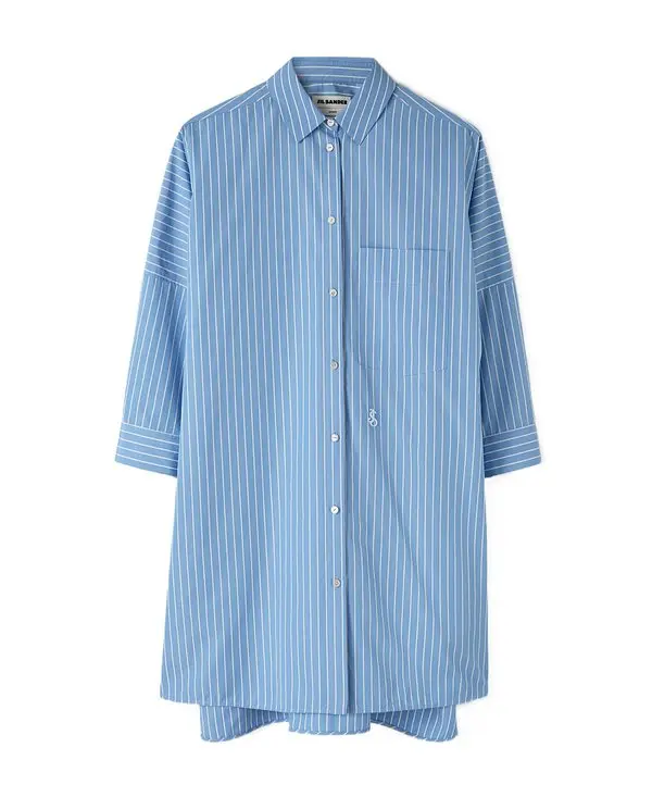 JIL SANDER Striped Button-up Shirt Dress - Blue