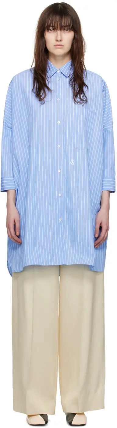 JIL SANDER Striped Button-up Shirt Dress - Blue