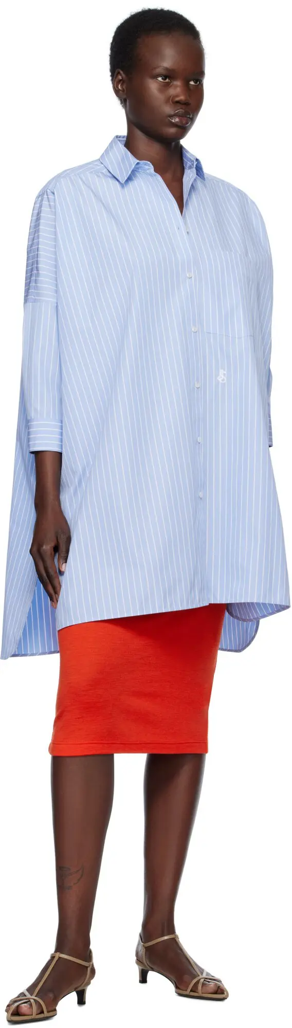 JIL SANDER Striped Button-up Shirt Dress - Blue