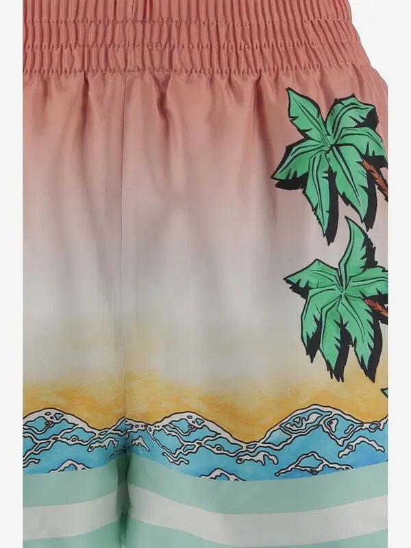 Casablanca Tennis Club Graphic Print Satin Shorts - Nude