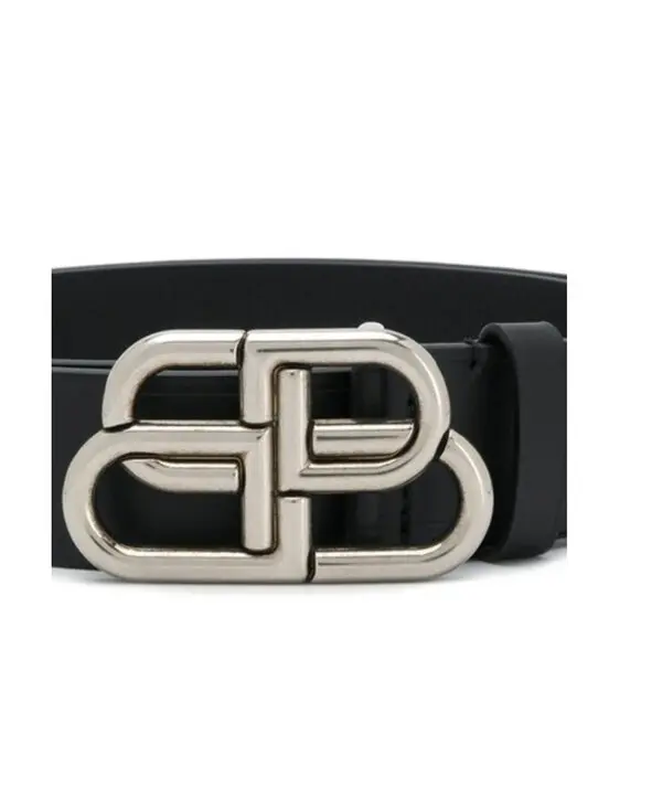 Balenciaga Bb Logo Belt With Silver Buckle