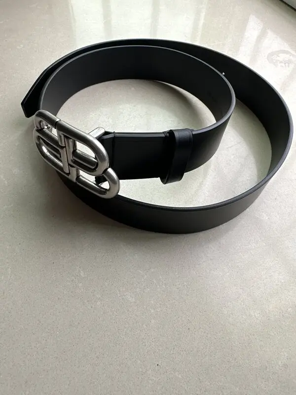 Balenciaga Bb Logo Belt With Silver Buckle