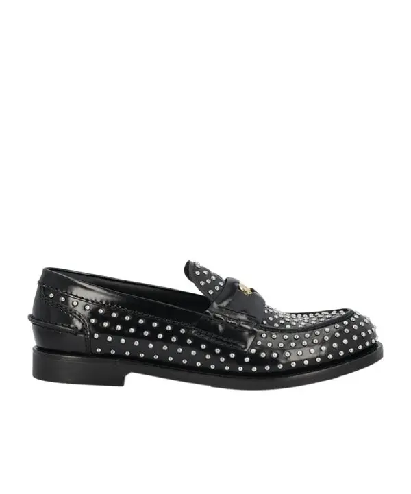 Miu Miu Round Toe Penny Loafers With Rivet Detailing - Black