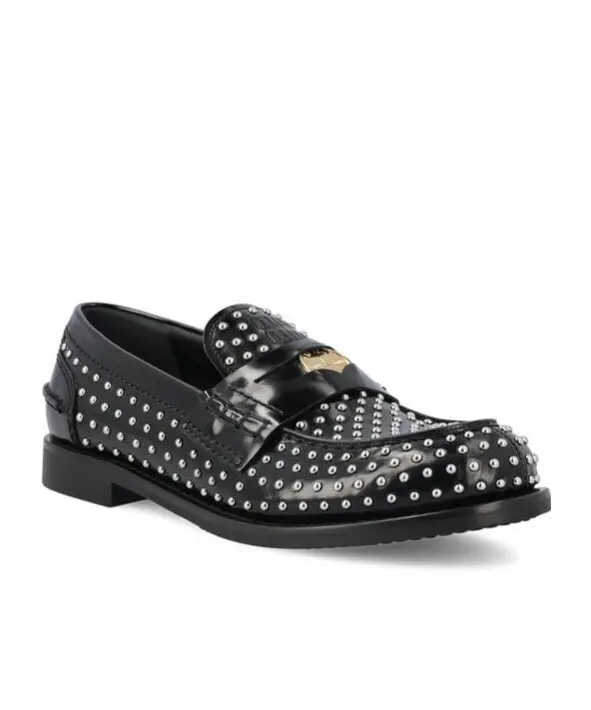 Miu Miu Round Toe Penny Loafers With Rivet Detailing - Black