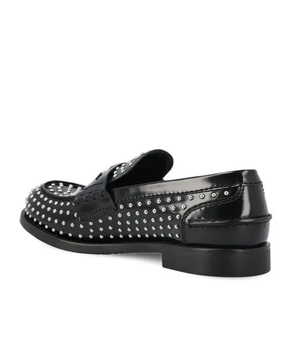 Miu Miu Round Toe Penny Loafers With Rivet Detailing - Black