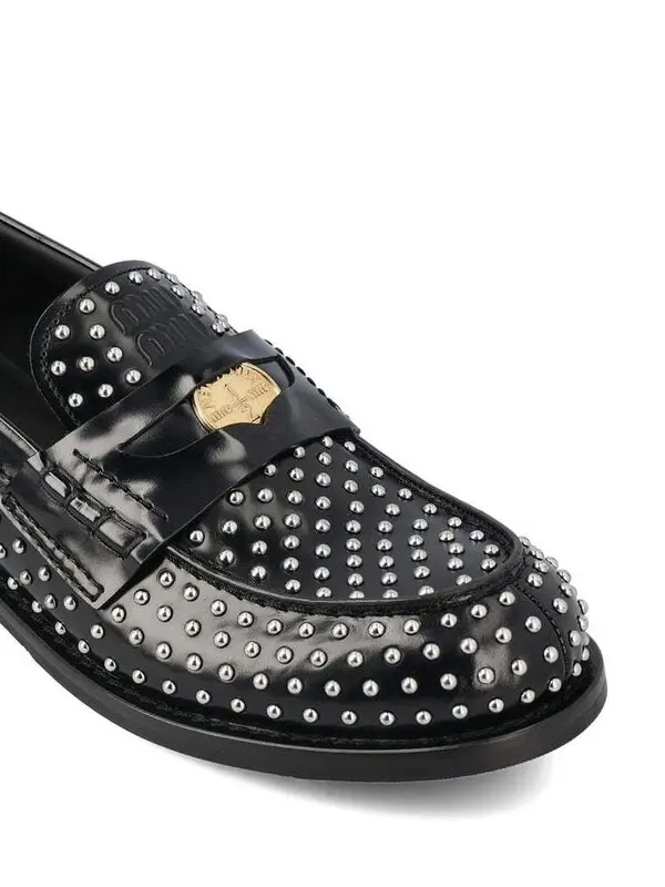 Miu Miu Round Toe Penny Loafers With Rivet Detailing - Black