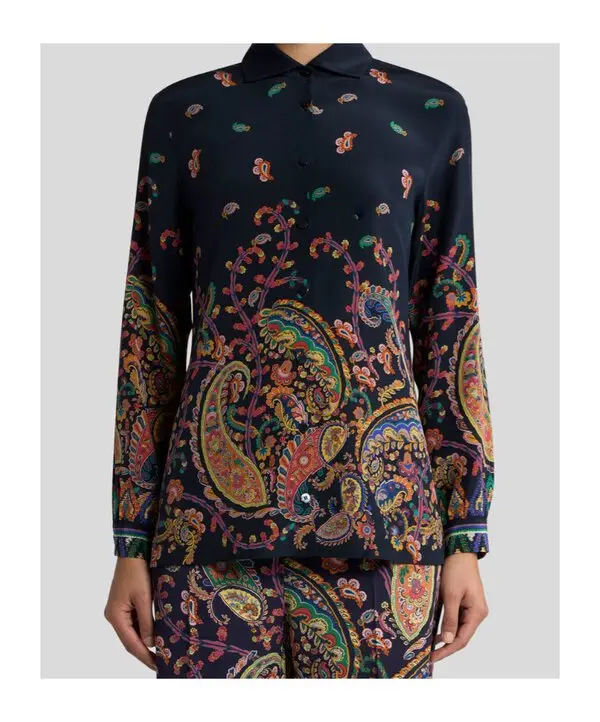 Etro Floral Paisley Printed Long Sleeve Shirt - Blue