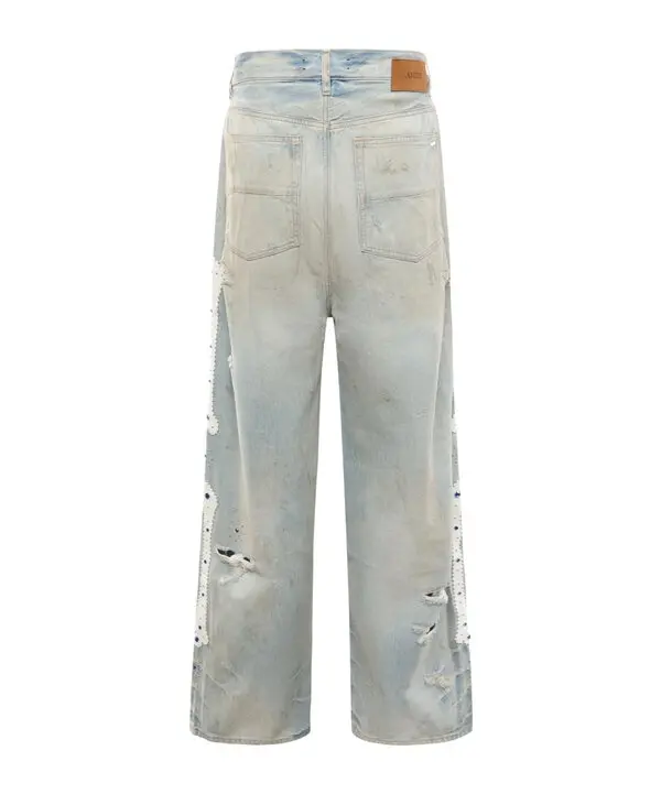 Amiri Distressed Bones Studded Baggy Jeans - Gray