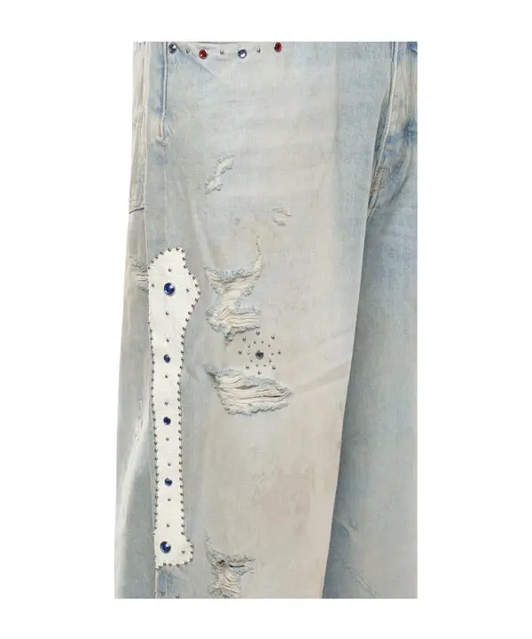 Amiri Distressed Bones Studded Baggy Jeans - Gray