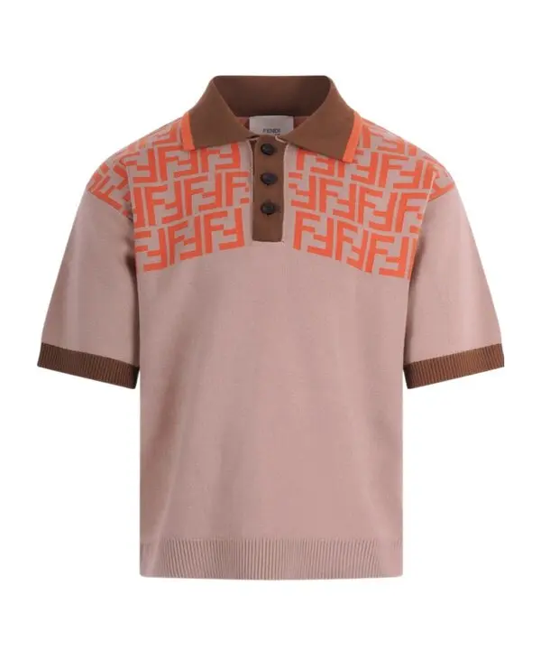 Fendi Ff-motif Knit Polo Shirt - Pink