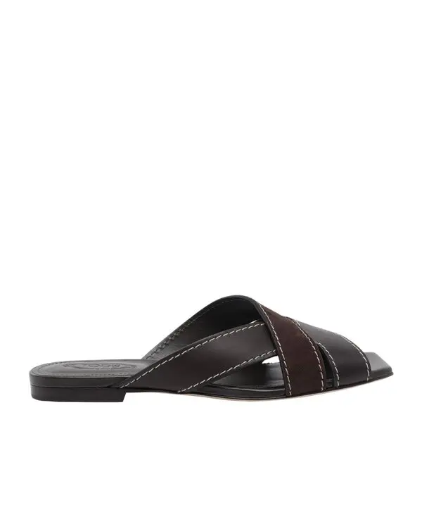 TOD'S Square Toe Weaved Sandals - Black