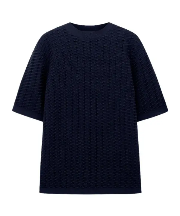 Giorgio Armani Textured Knit Crew Neck Short Sleeve Top - Navy Blue