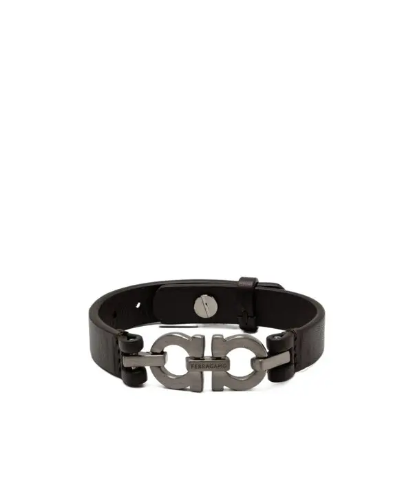 FERRAGAMO Double Gancini Leather Bracelet - Dark Brown