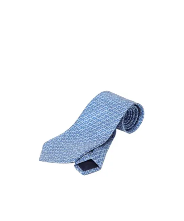FERRAGAMO Gancini Print Silk Tie - Blue