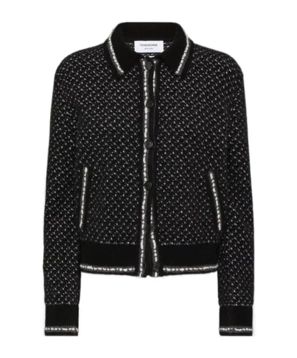 Thom Browne Spread Collar Textured Bomber Jacket - Black