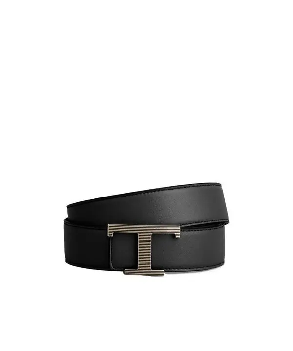 TOD'S Logo Buckle Leather Belt - Black