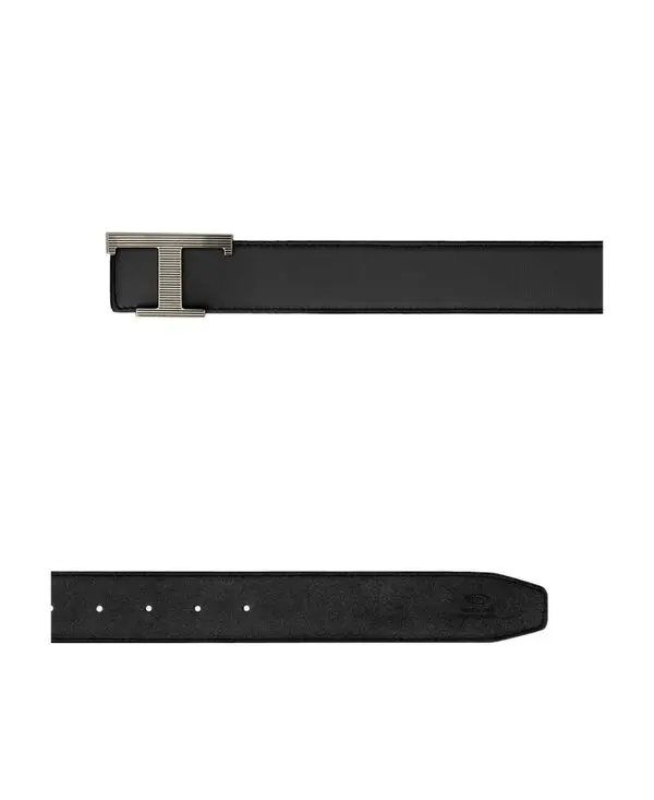 TOD'S Logo Buckle Leather Belt - Black