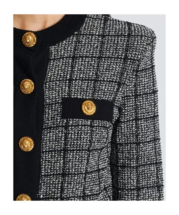 Balmain Light Tweed Cardigan With Lion Head Buttons