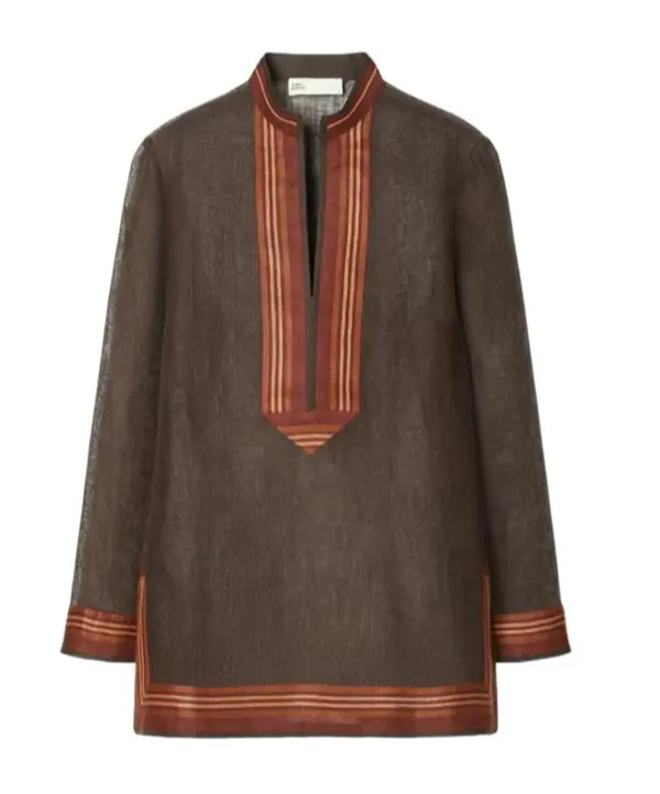 Tory Burch Striped Detail Tunic - Dark Mocha