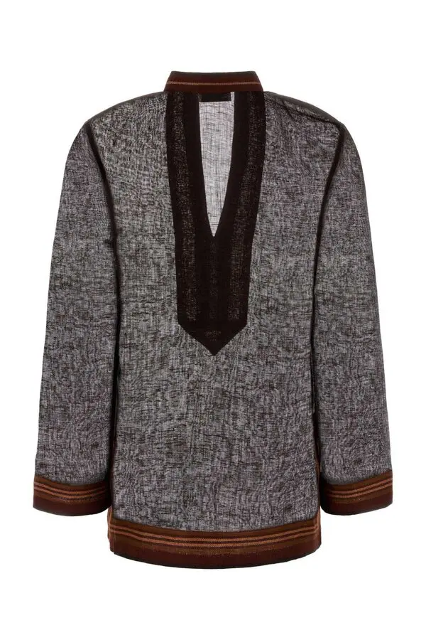 Tory Burch Striped Detail Tunic - Dark Mocha