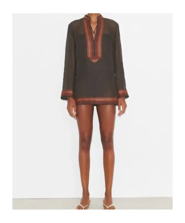 Tory Burch Striped Detail Tunic - Dark Mocha