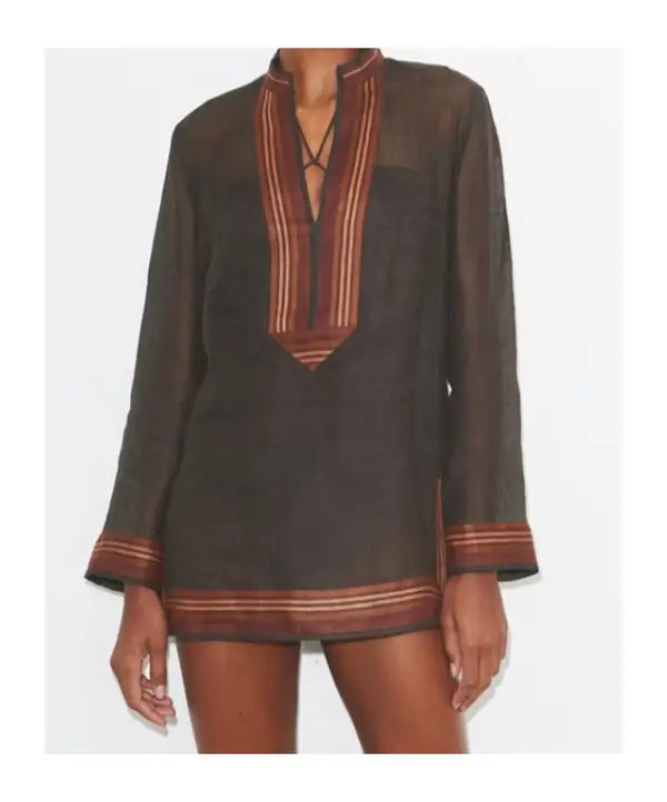 Tory Burch Striped Detail Tunic - Dark Mocha