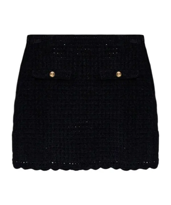 GANNI Crochet Mini Skirt With Gold Button Detail - Black